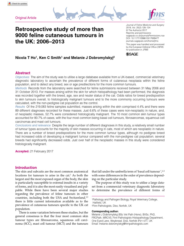 Feline Skin Tumour Prevalence in UK | PDF | Neoplasms | Pathology