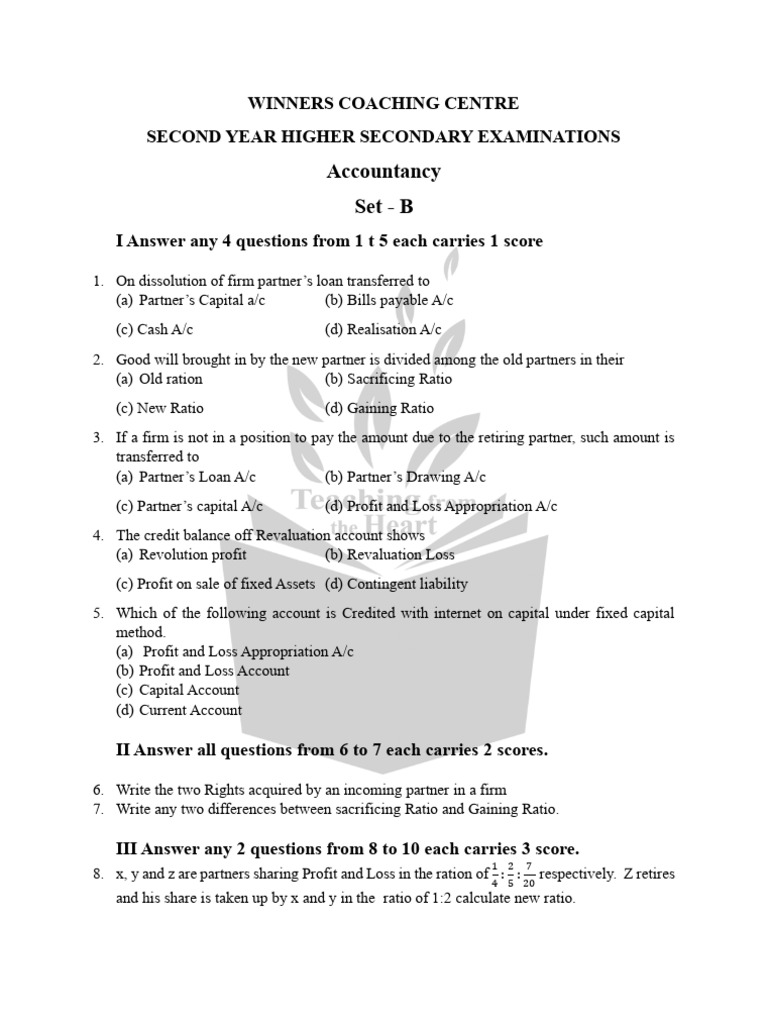 +2 Set - B Accountancy Questions | PDF | Book Value | Investing