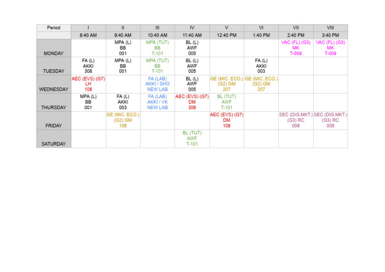 Time Table, Sem 1, Section B, B.com (H) | PDF
