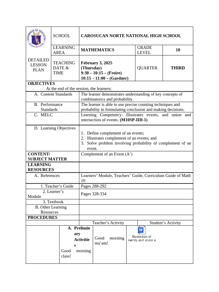 COMPLEMENT OF AN EVENT | PDF | Learning | Behavior Modification