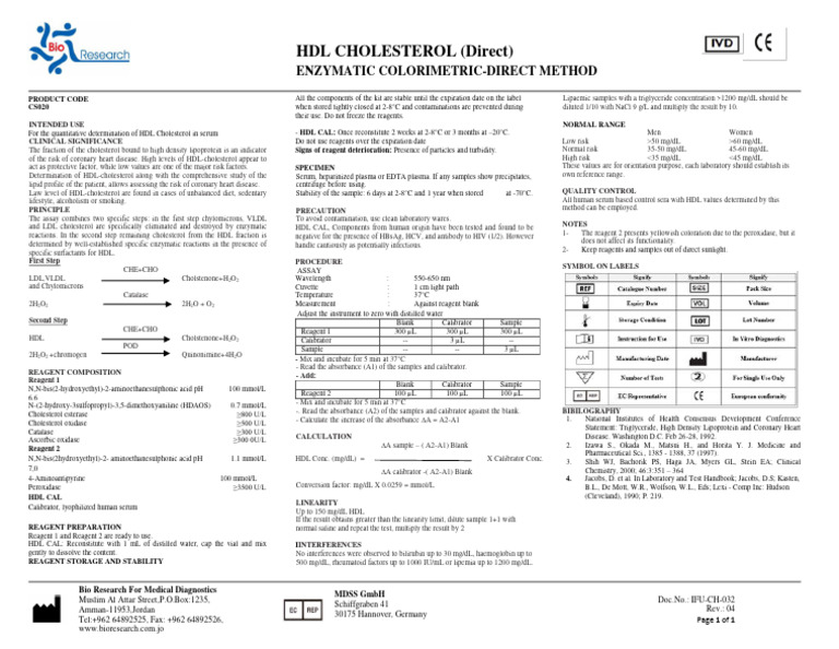 HDL Cholesterol Direct IFU 2 | PDF | High Density Lipoprotein | Cholesterol