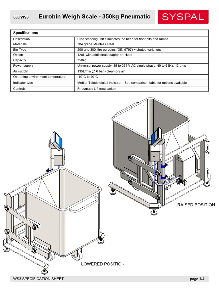 Eurobin Weigh Scale 350kg Specs | PDF