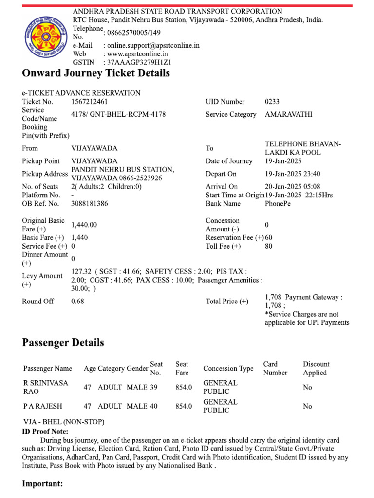 Hyderabad APSRTC ticket | PDF