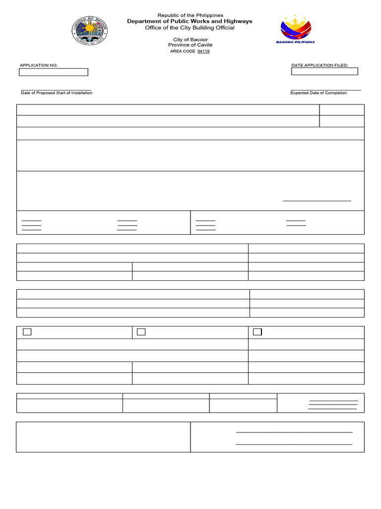 DPWH FORM NO 96-001-E - Application For Electrical Permit Form | PDF ...
