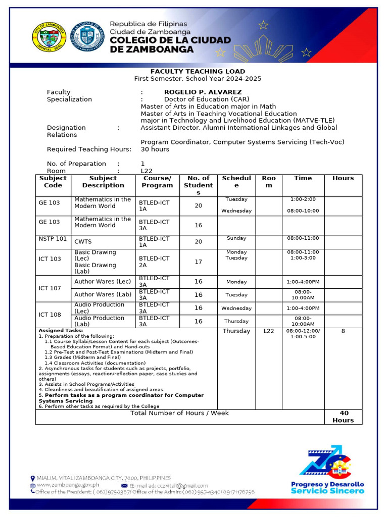 Vitali Faculty Load 2024 | PDF | Teachers | Academic Term