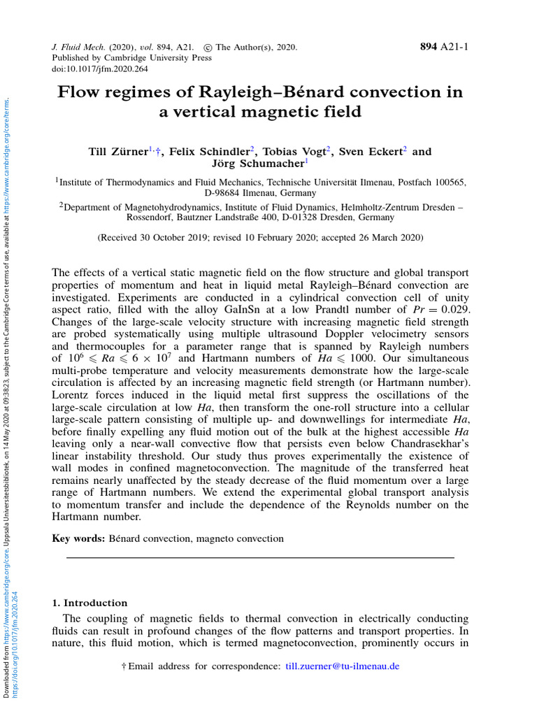 Zikanov 2020 Flow Regimes of Rayleigh-Bénard Convection in A Vertical ...