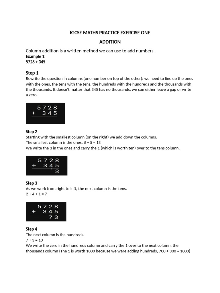 IGCSE Maths: Column Addition Guide | PDF | Lexicology | Numbers