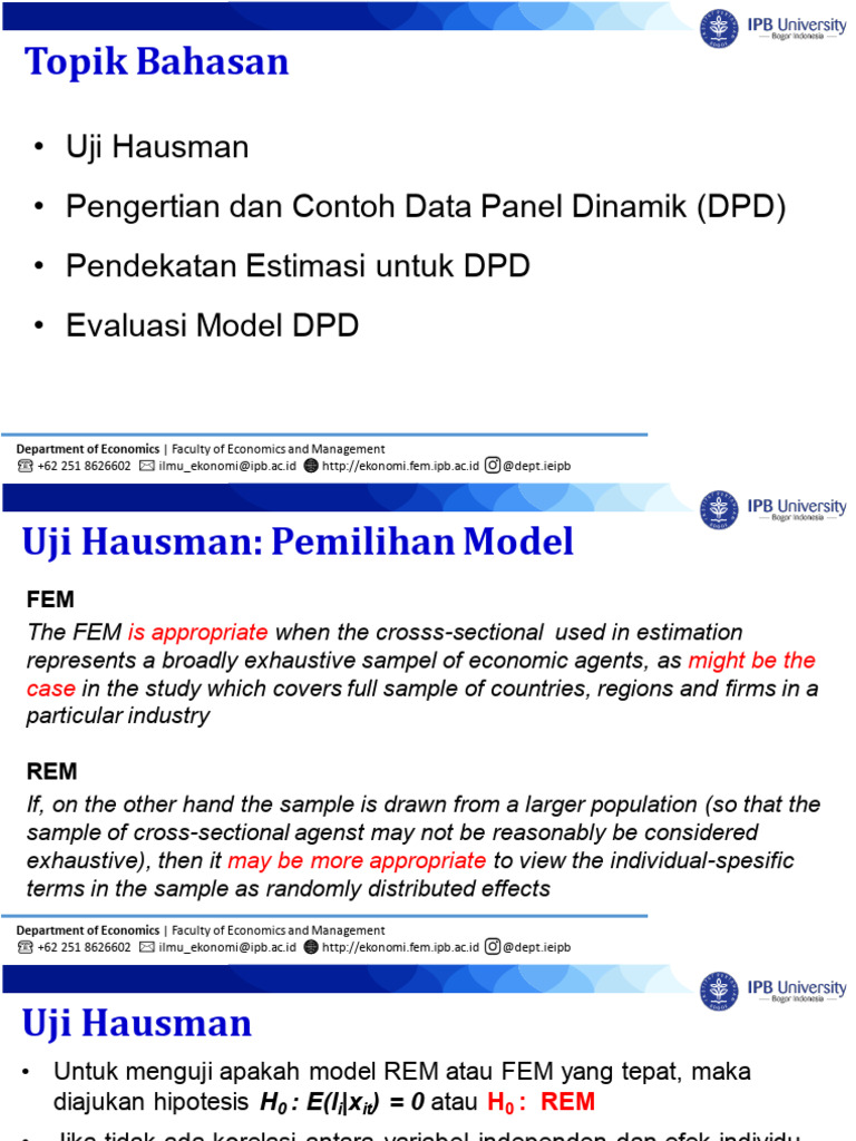 P12 - Uji Hausman Dan Data Panel Dinamik | PDF | Ordinary Least Squares | Applied Mathematics