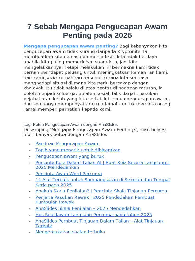 7 Sebab Mengapa Pengucapan Awam Penting Pada 2025 | PDF