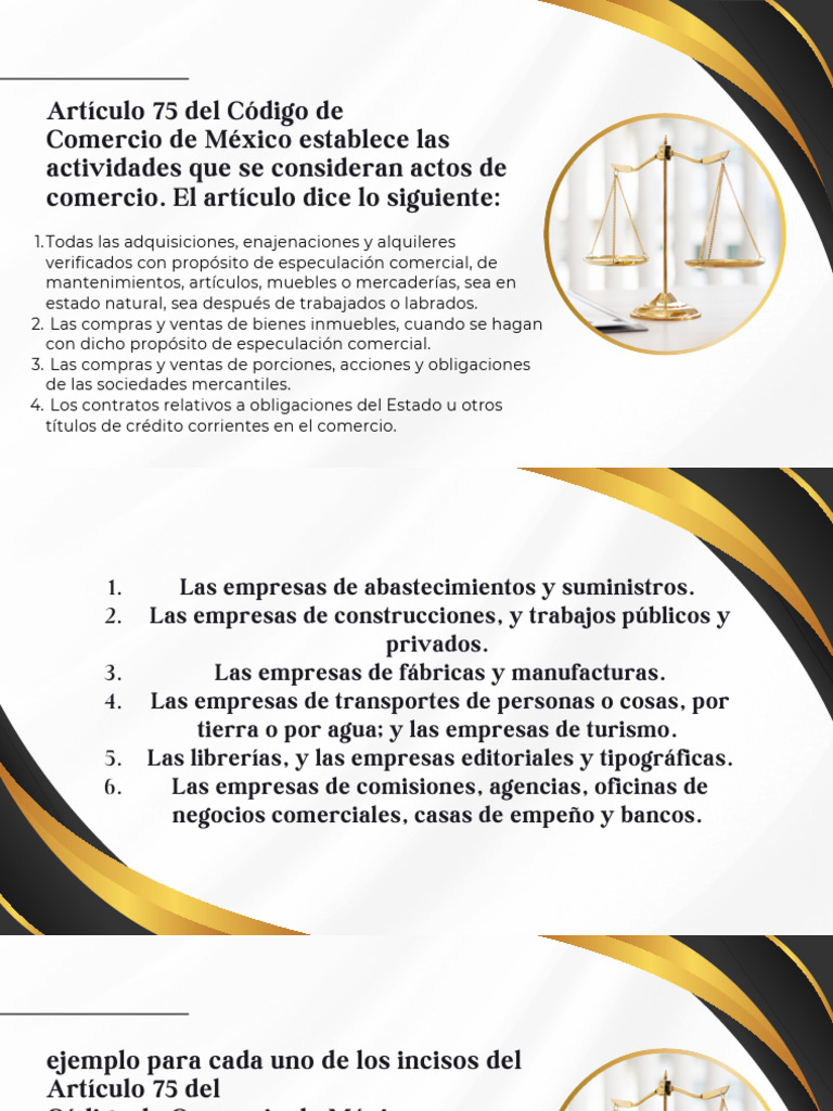 Artículo 75 Del Código de Comercio de México Establece Las Actividades Que Se Consideran Actos ...
