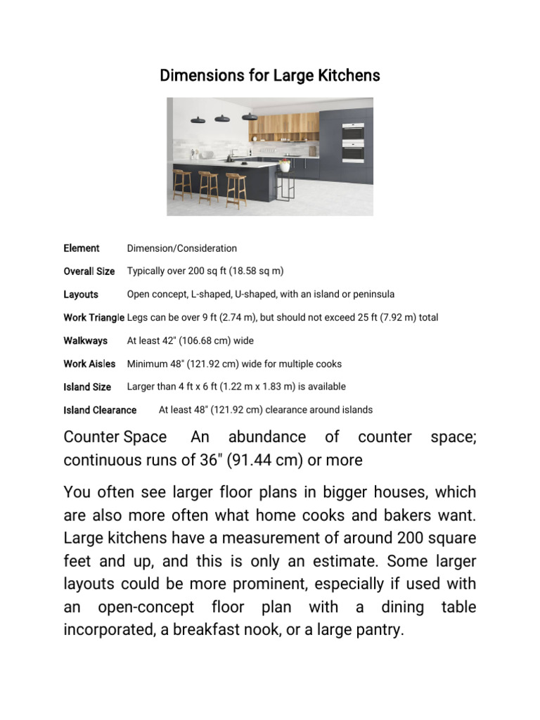 Large Kitchen Dimensions and Layouts | PDF