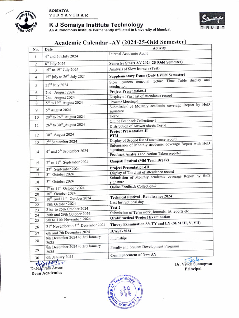 Academic Calender 24 25 Pdf Academic Term Academia
