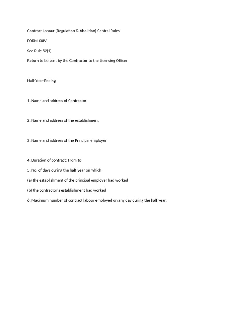 Contractor Labour Return Form XXIV | PDF