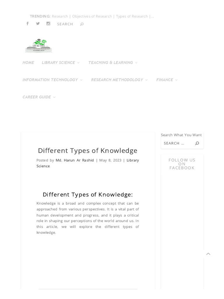 Different Types of Knowledge - Library & Information Management | PDF ...
