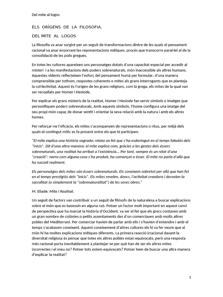 Del Mite Al Logos | PDF