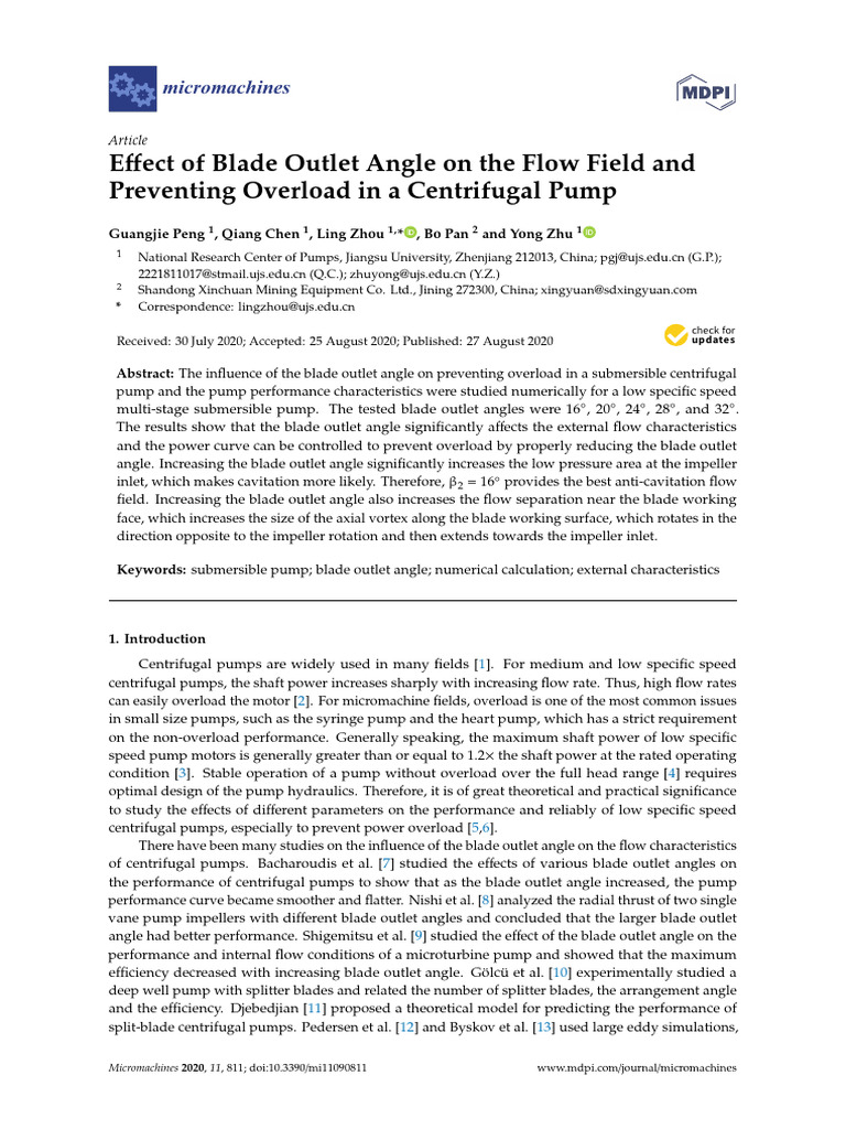 Blade Outlet Angle Impact on Pump Performance | PDF | Pump | Energy ...