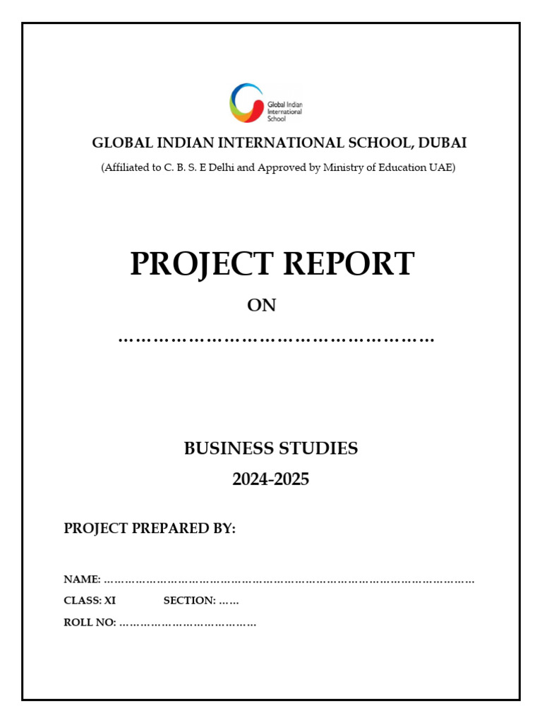 11th Business Project Cover Page | PDF
