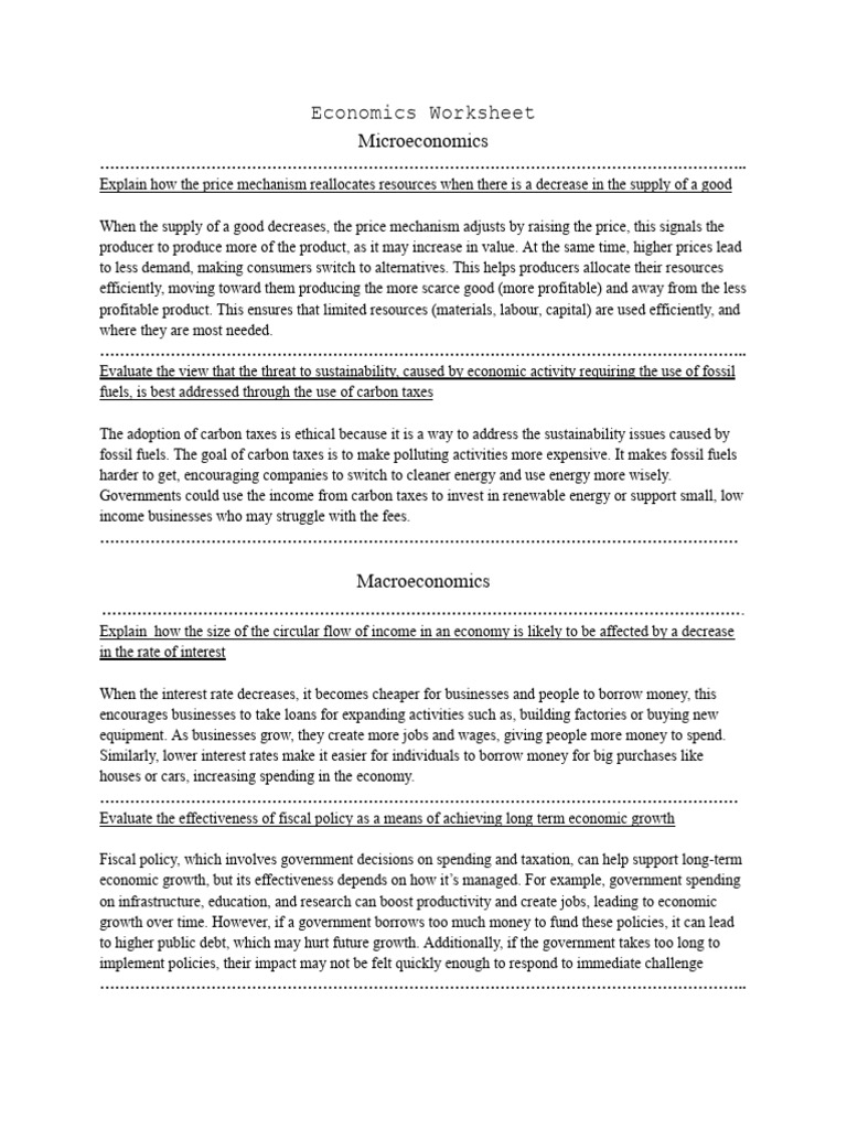 Economics Worksheet | PDF | Fiscal Policy | Carbon Tax
