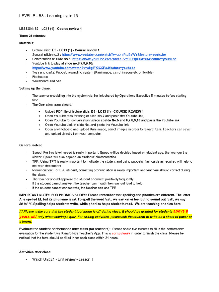 B3 - LC13 (1) - Lesson Plan | PDF | Phonics