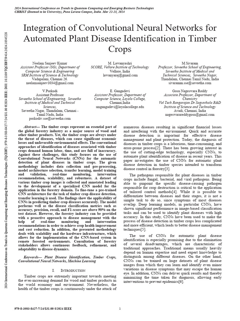 Integration of Convolutional Neural Networks For Automated Plant Disease Identification in ...