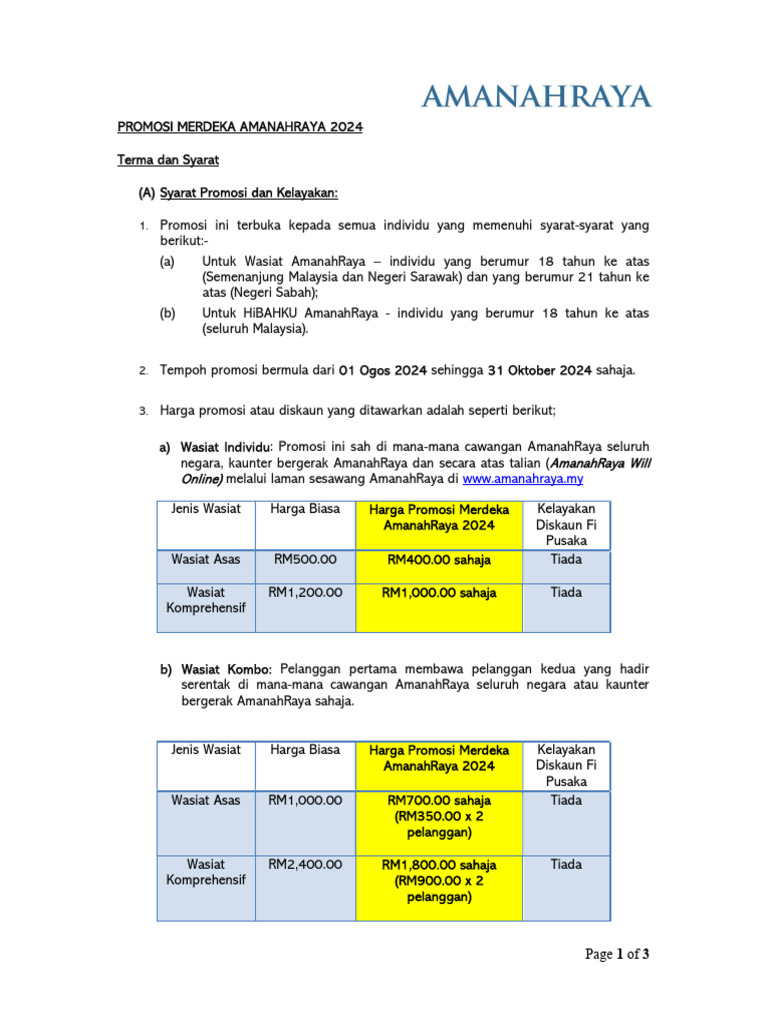 Promosi Merdeka AmanahRaya 2024 | PDF