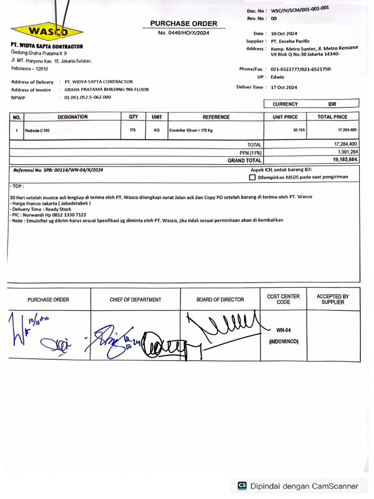 PO 0446 - HO - X - 2024 - PT Enceha Oacific - Redicote C590 - INDOMINCO ...