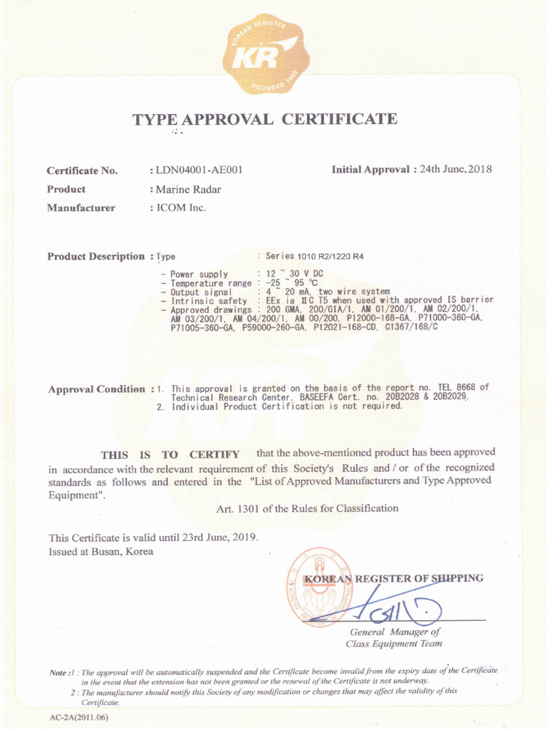 Icom Radar Type Approval-Kr | PDF