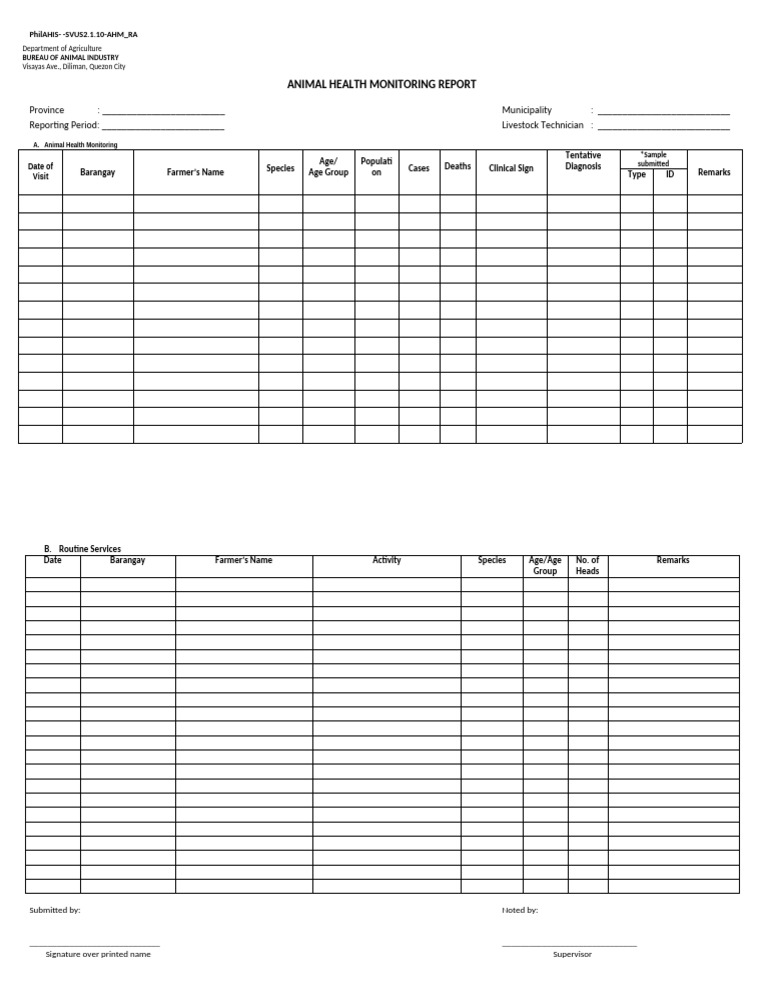 Animal Health Monitoring Form | PDF