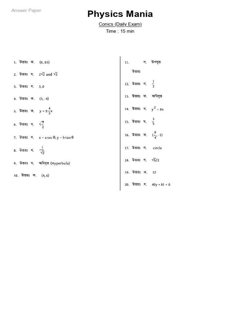 Conics (Daily Exam) Solution | PDF