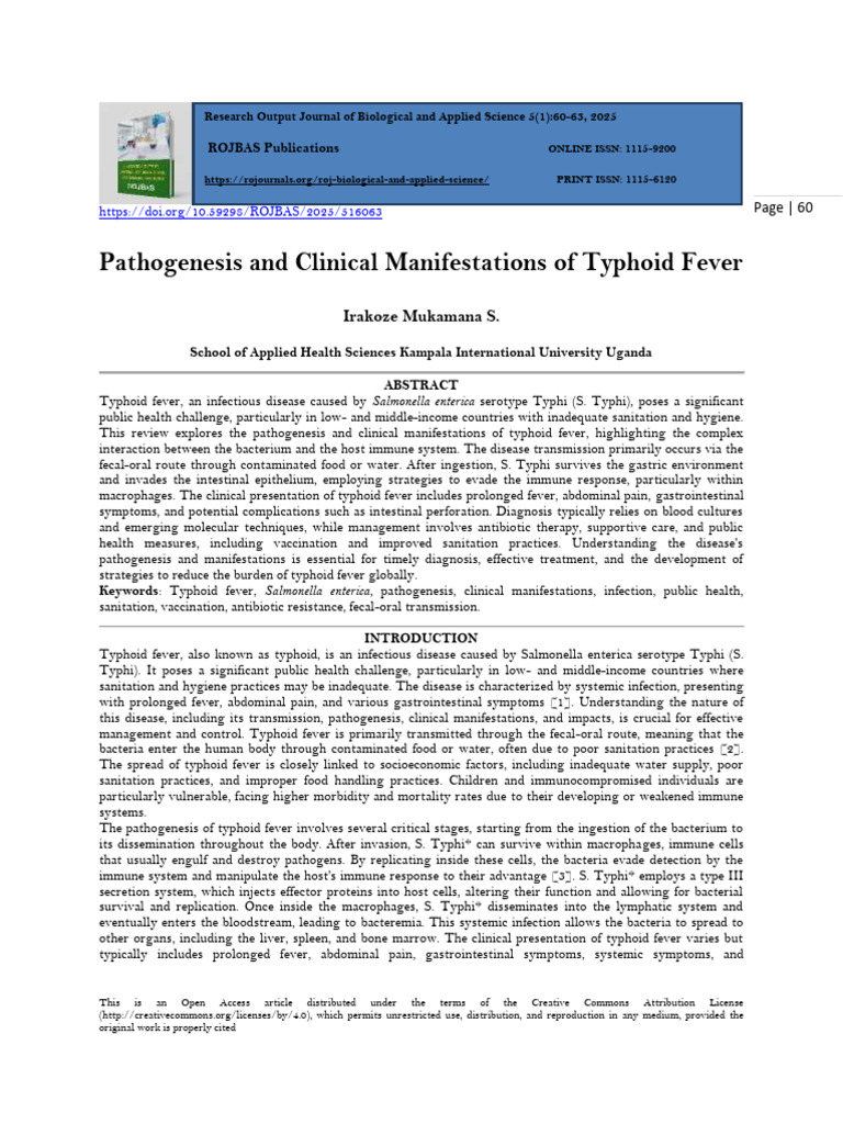 Typhoid Fever Pathogenesis Overview | PDF | Salmonella | Immune System