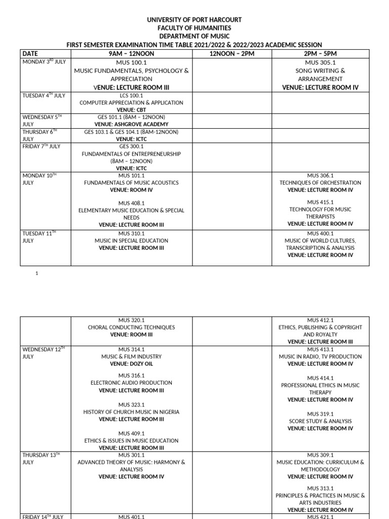 2021 2022 & 2022 2023 1st Semester Exam Time Table - Corrected-1 | PDF