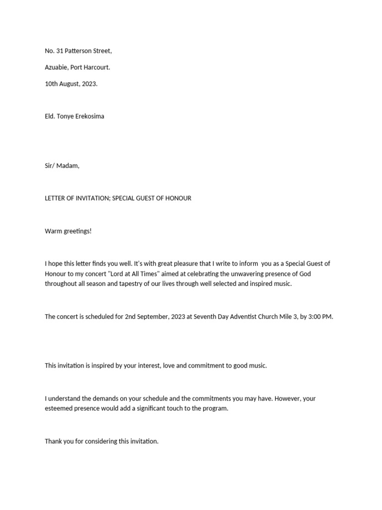 Invitation to Concert as Guest of Honour | PDF