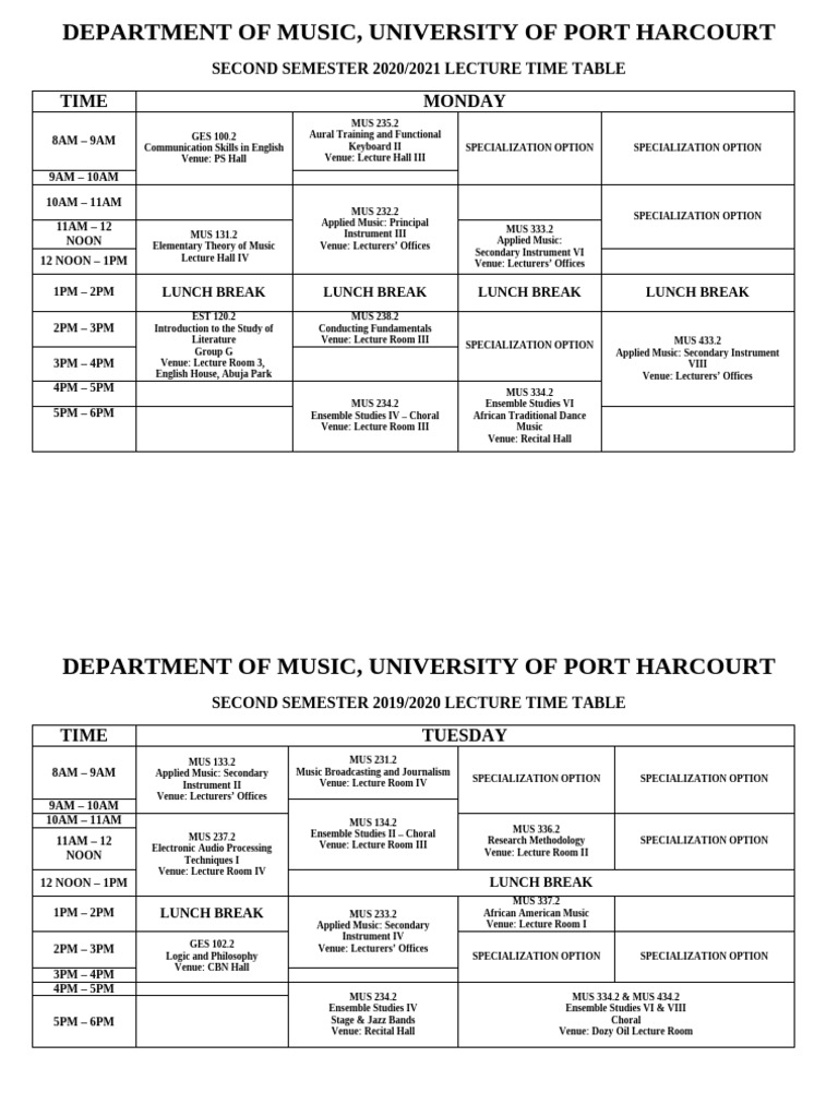Lecture Time Table For 2nd Semester Degree 20202021 | PDF | Musical ...