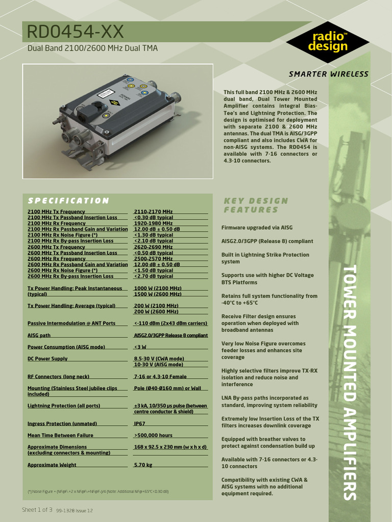 Dual Band TMA RD0454 Specifications | PDF | Telecommunications ...