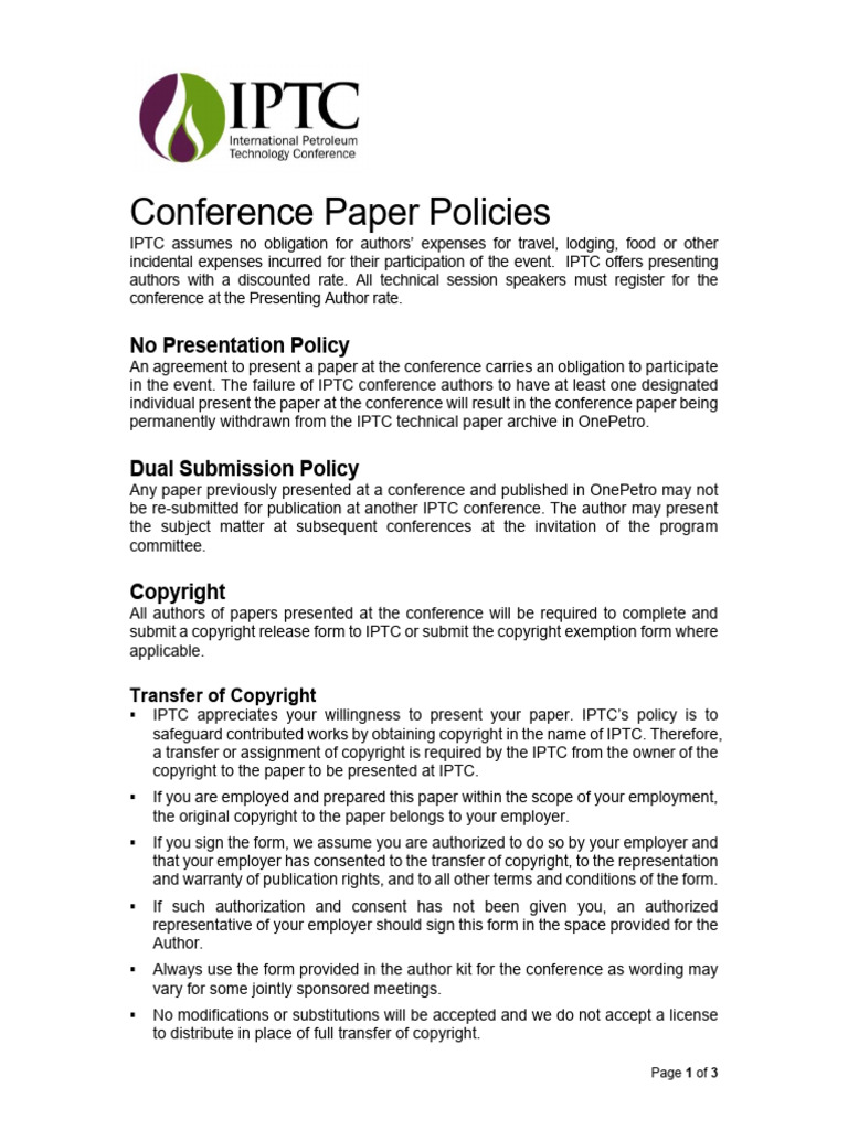 iptc_conference_paper_policies | PDF | Plagiarism | Copyright