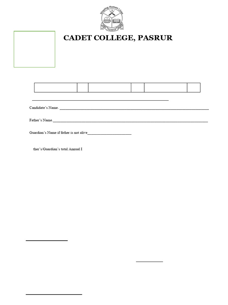 Cadet College Pasrur Admission Form | PDF