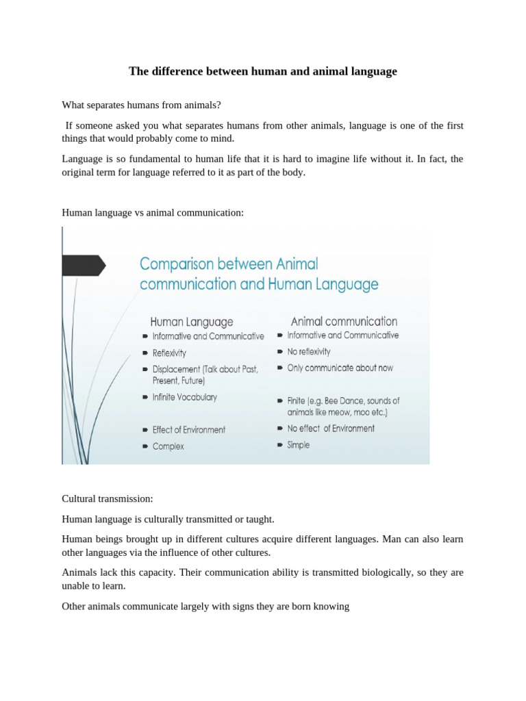 Differences Between Animal & Human Language | PDF