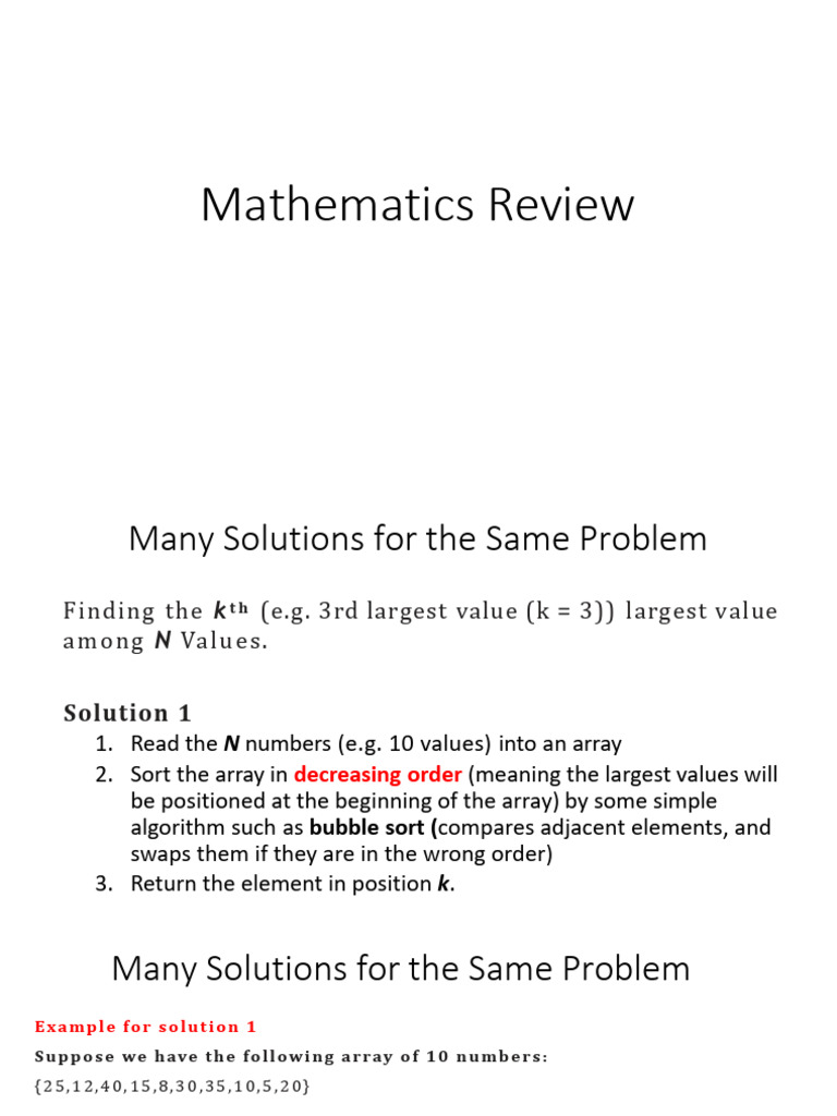 Week 1 - Sessions 1, 2 - Chapter 1 - Mathematical Review, Recursion Review | PDF | Recursion ...