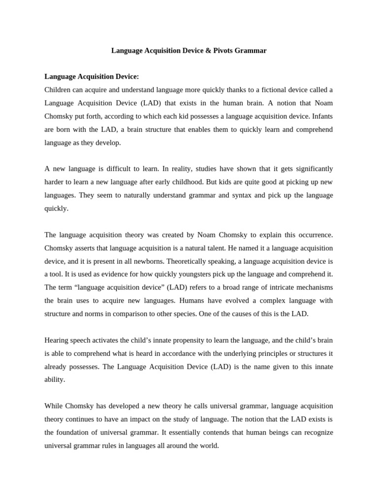 LAD and Pivot Grammar | PDF | Language Acquisition | Word