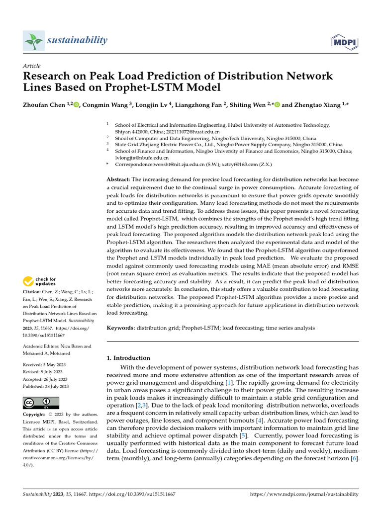 Research On Peak Load Prediction of Distribution Network Lines Based On ...