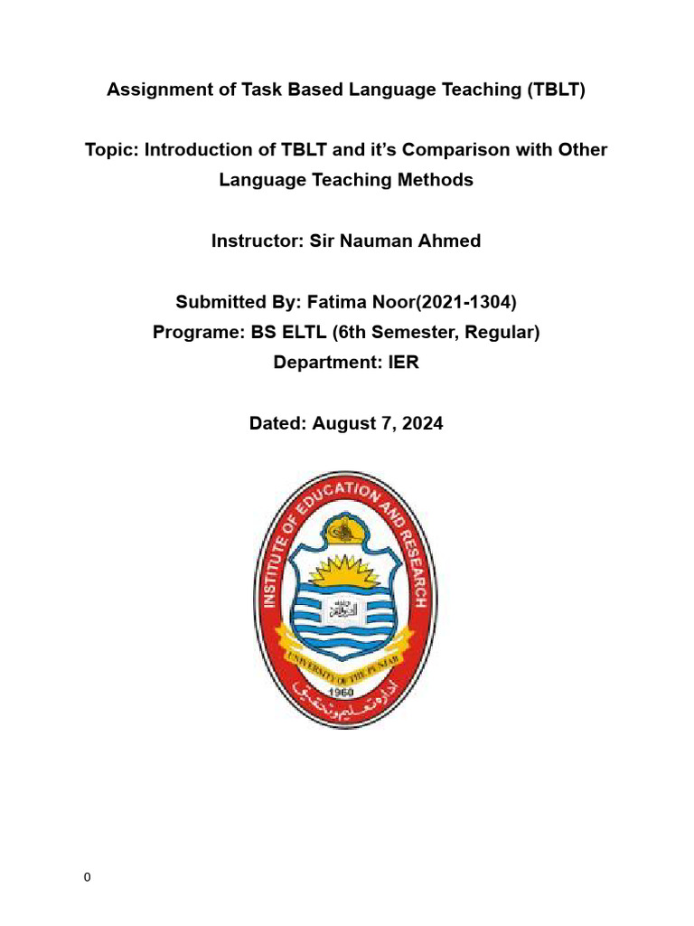 Assignment of Task Based Language Teaching (TBLT) | PDF | Language ...