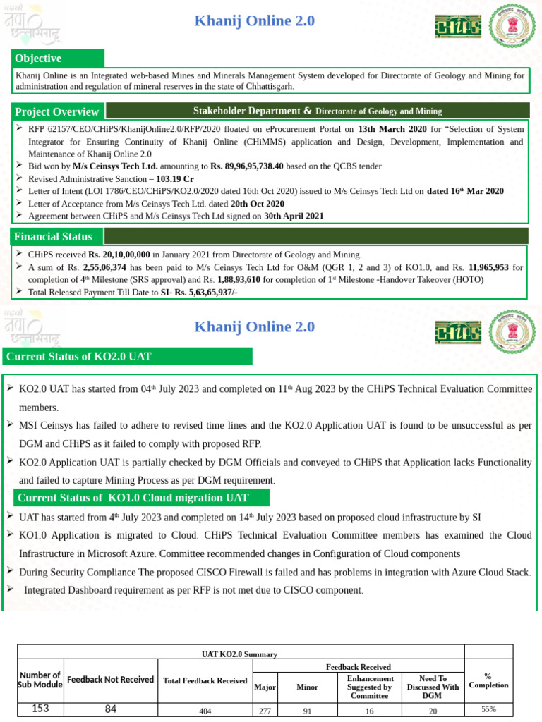 Khanij Online 2.0 Project Status Update | PDF | Cloud Computing | Backup