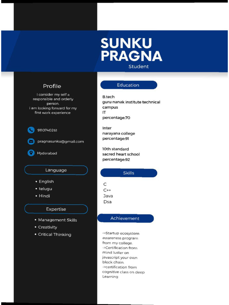 Sunku Pragna Resume | PDF