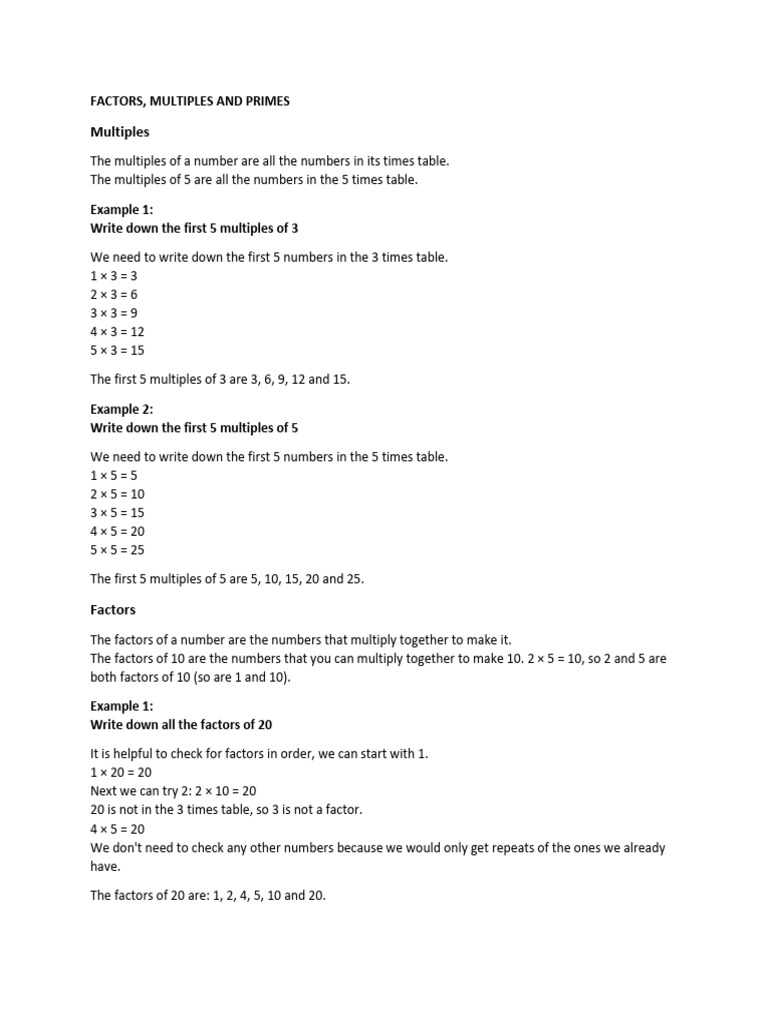 Understanding Factors, Multiples, and Primes | PDF