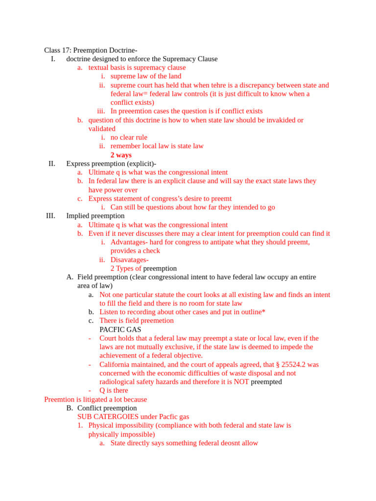 Preemption Doctrine Overview | PDF | Federal Preemption | Government