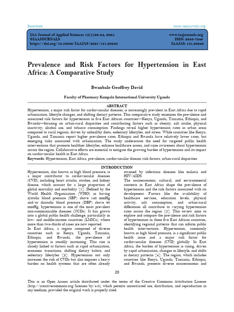 Prevalence and Risk Factors For Hypertension in East Africa: A ...