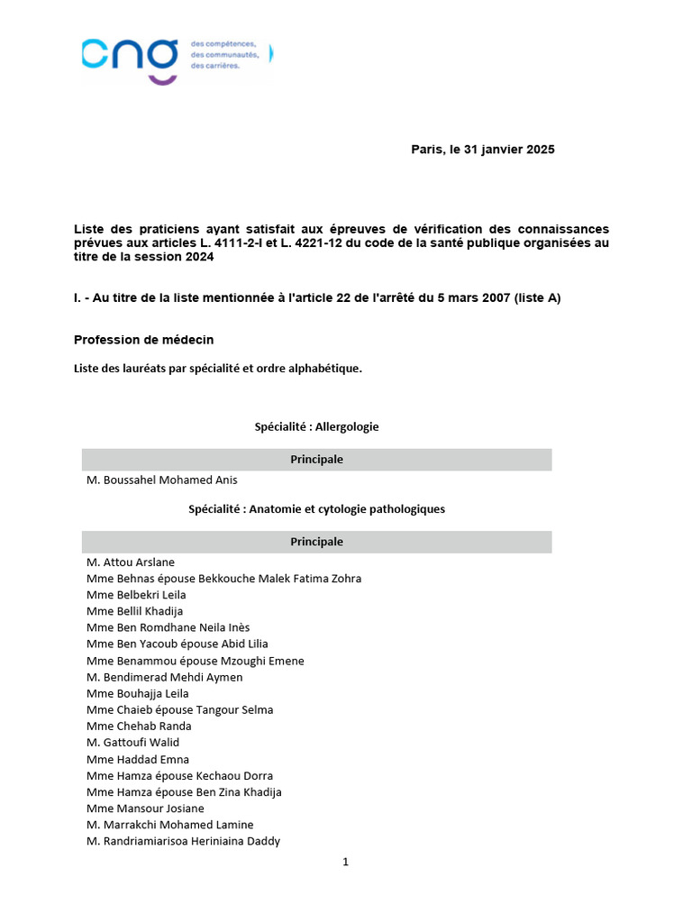 Liste des praticiens 2024 validés | PDF