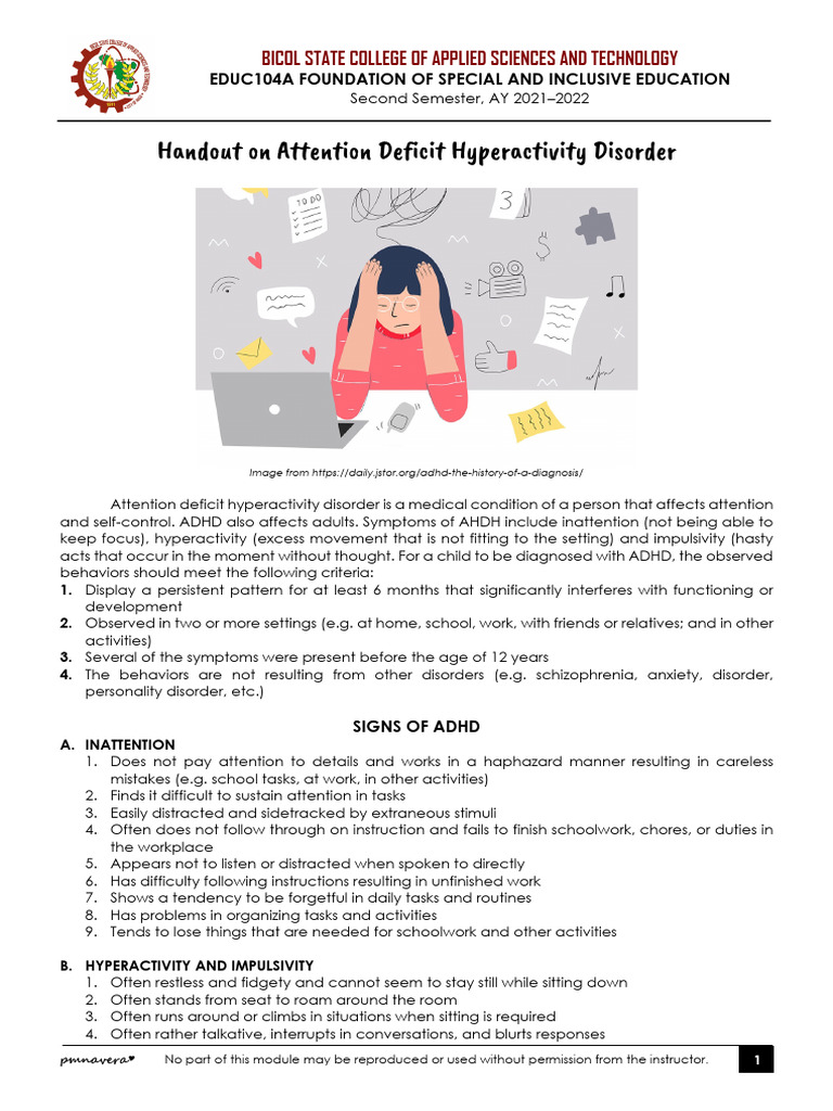 EDUC104A Handout On ADHD | PDF | Attention Deficit Hyperactivity ...