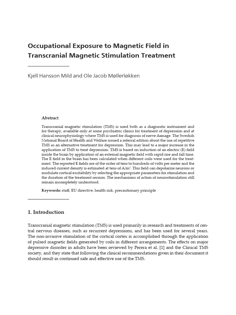Occupational Exposure to Magnetic Field in Transcranial Magnetic Stimulation Treatment | PDF ...
