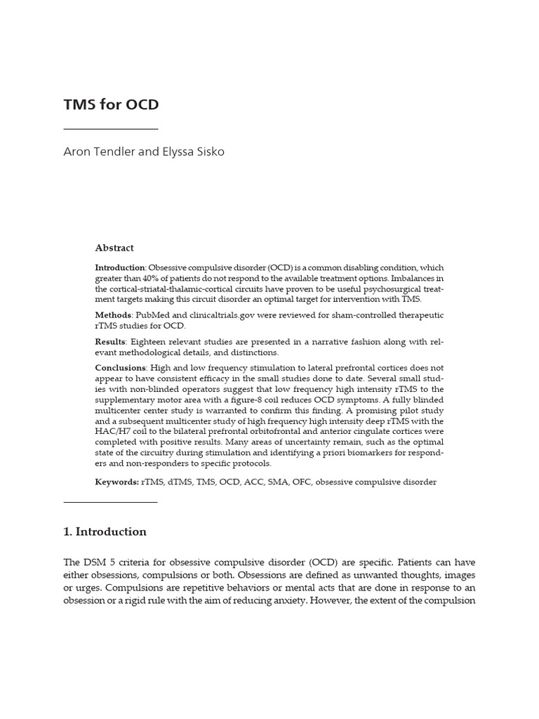 TMS for OCD | PDF | Obsessive–Compulsive Disorder | Striatum